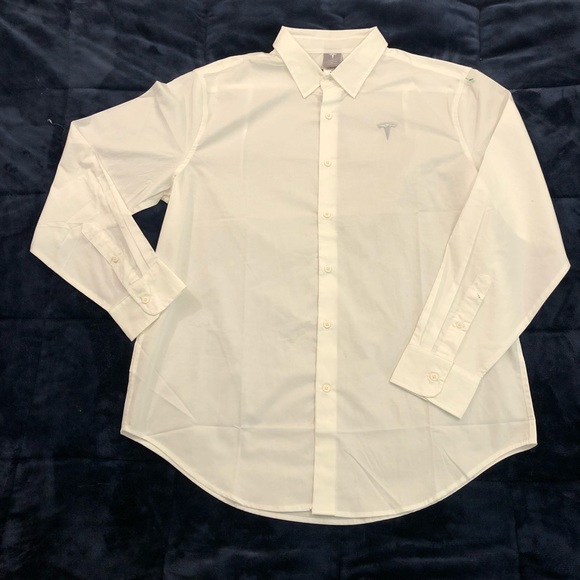 Tesla | Shirts | Tesla Logo White Casual Work Button Up Longsleeve ...